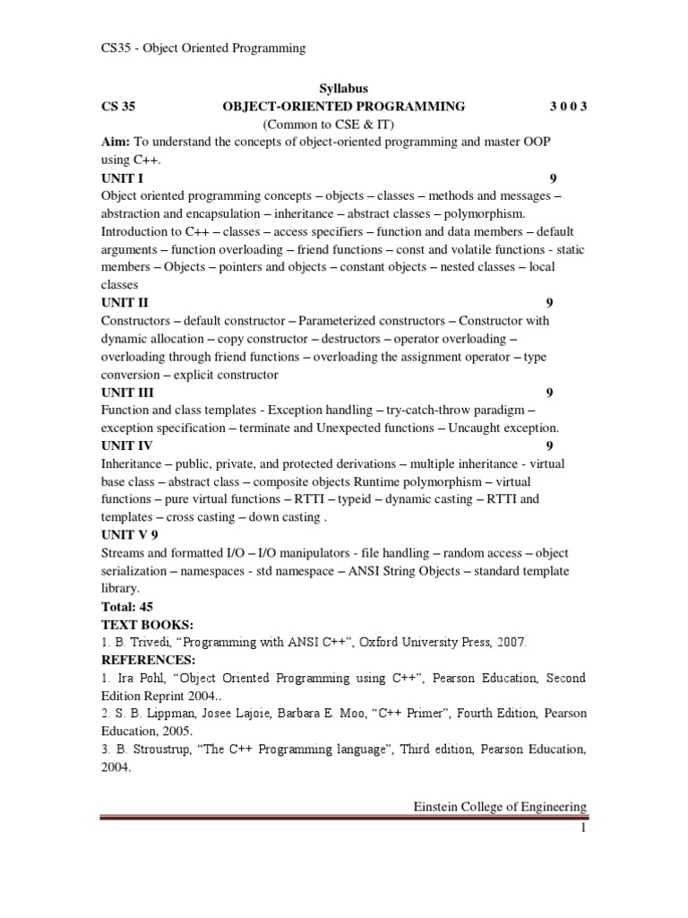 Cs2203 Object Oriented Programming Notes Pdf Constructor Object Oriented Programming 