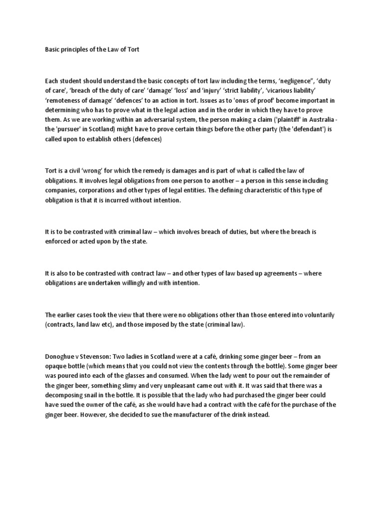 Basic Principles Of The Law Of Tort Pdf Tort Causation Law