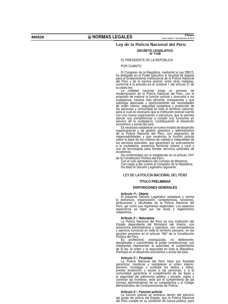 Dl.1148-Ley PNP | PDF | Policía | Oficial general