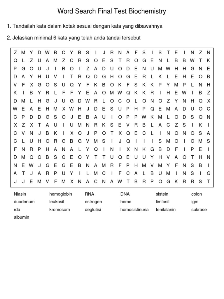Word Search Final Test Biochemistry | PDF | Self-Improvement | Lifestyle