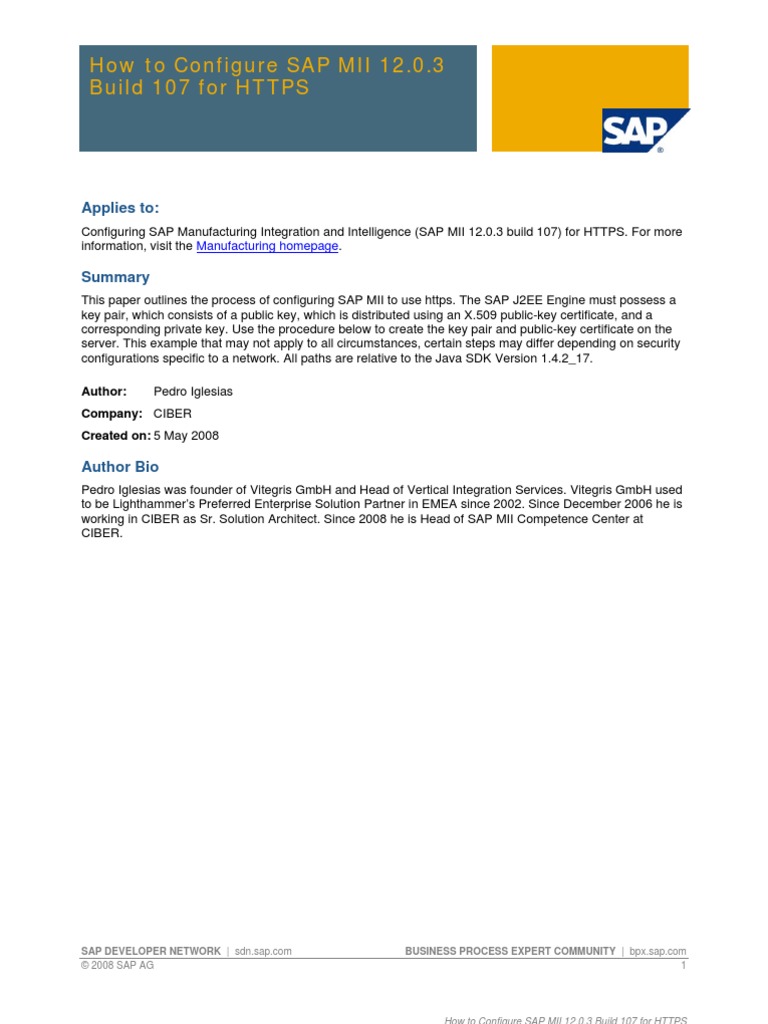 How To Configure SAP MII 12.0.3 Build 107 For HTTPS | PDF | Java ...