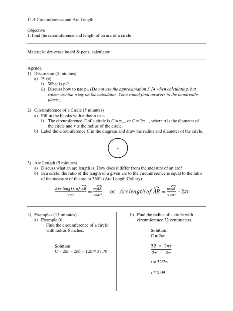 Circumference and Arc Length Guide | PDF