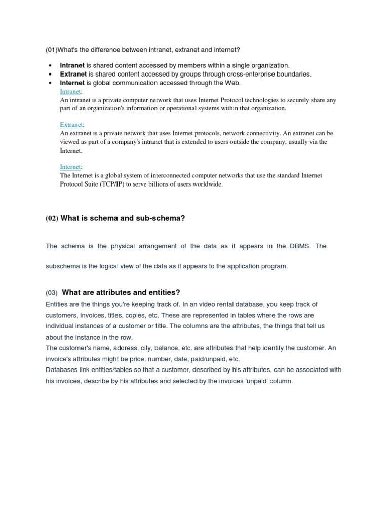Intranet: (01) What's The Difference Between Intranet, Extranet and Internet? | PDF | Databases ...