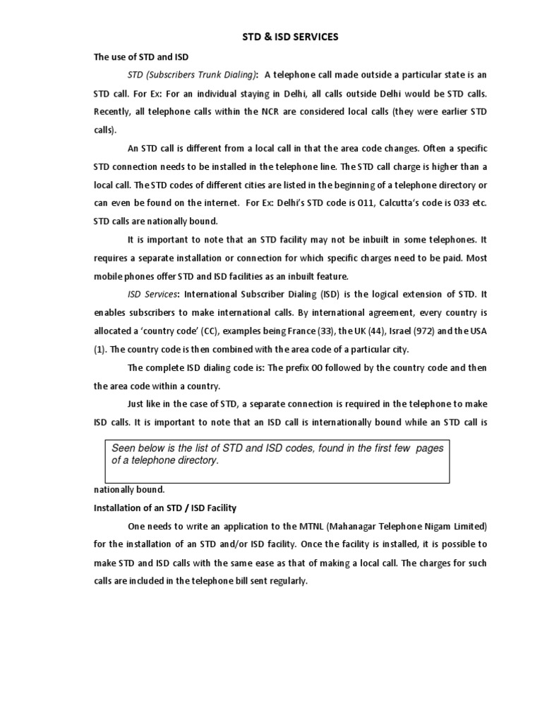 STD & ISD Serive | PDF