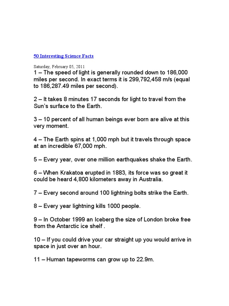 50 Interesting Science Facts | PDF | The United States | Earth