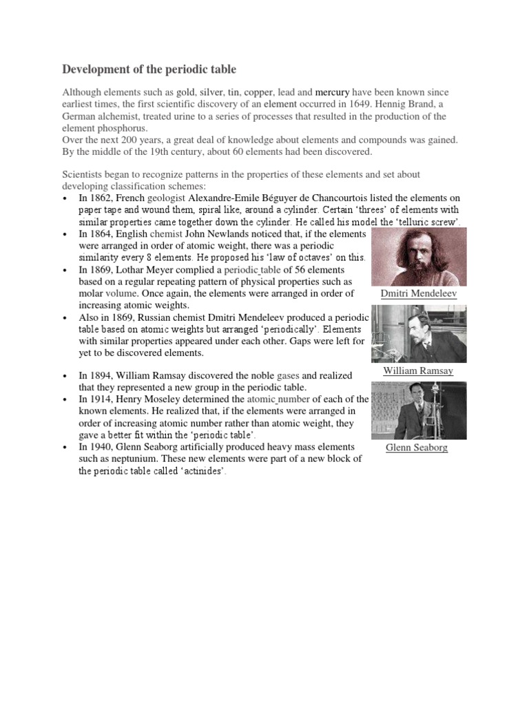 Development of The Periodic Table | PDF | Periodic Table | Chemical ...