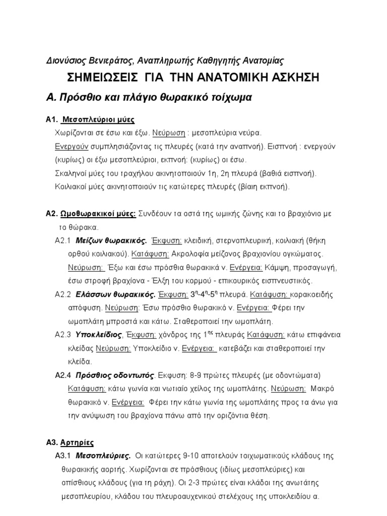 Σημειώσεις για την ανατομική άσκηση | PDF