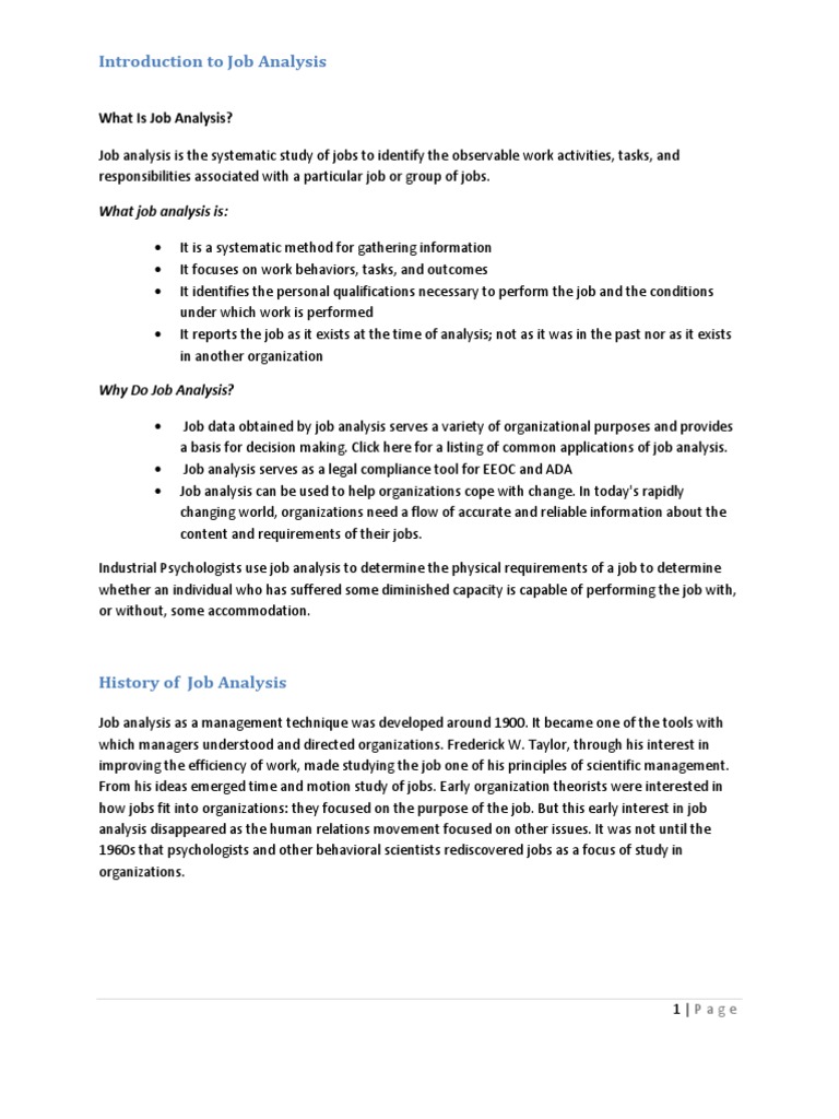 Job Analysis | PDF | Employment | Applied Psychology