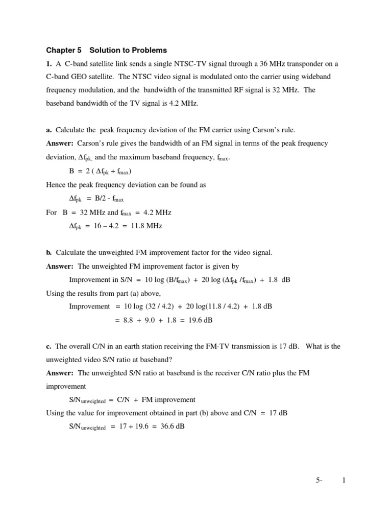 Chapter 5, Satellite Comms | Download Free PDF | Frequency Modulation | Signal To Noise Ratio