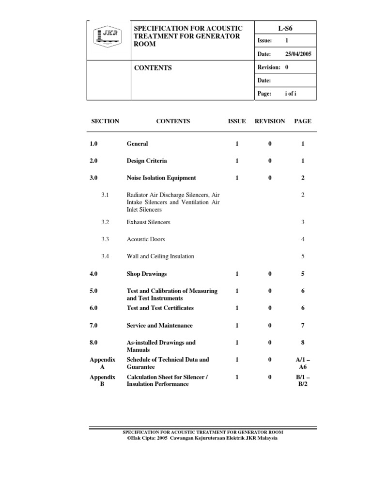 JKR Specification LS06 Genset Room | Wall | Specification (Technical ...