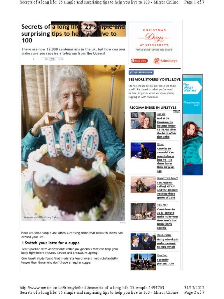 Secrets of A Long Life: 25 Simple and Surprising Tips To Help You Live ...