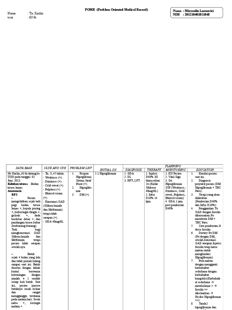 6 POMR Interna Hipoglikemi | PDF