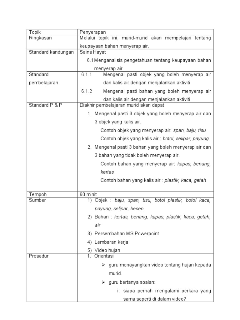 RPH Sains Tahun 3 | PDF