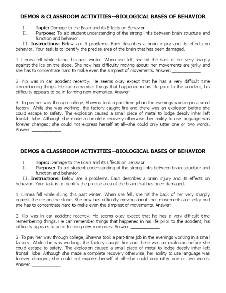 Worksheet - Basis of Behaviour | PDF | Brain | Cognitive Neuroscience