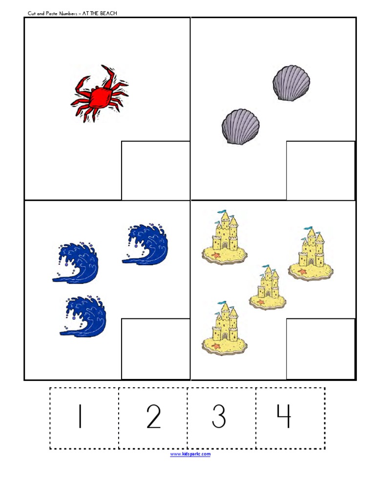 Cut and Paste Beach Numbers Activity | PDF