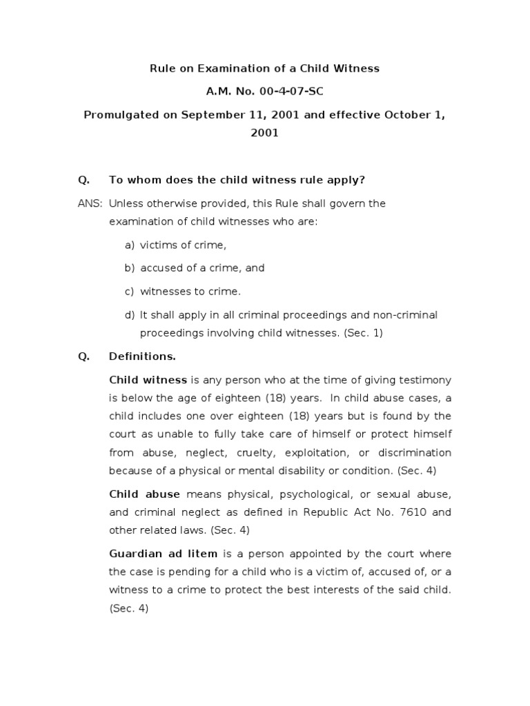 Child Witness.doc | Hearsay | Deposition (Law)
