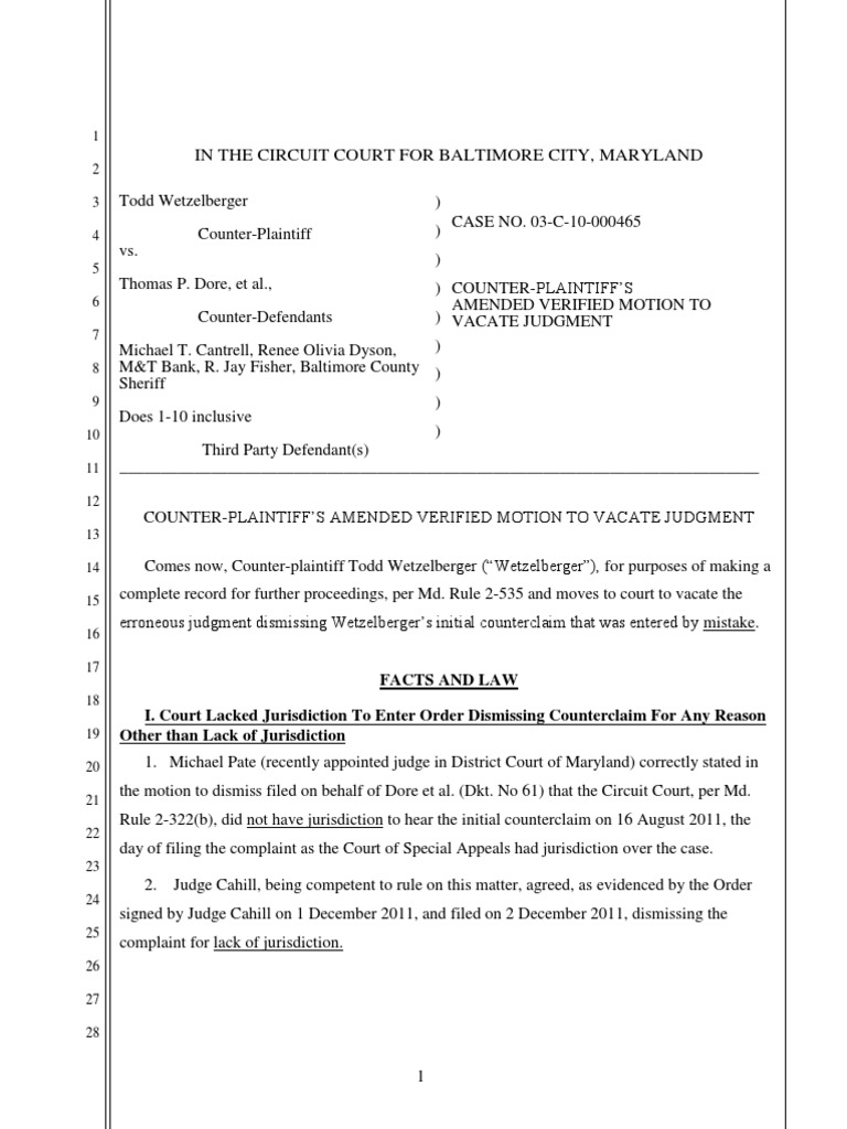 Amended Motion To Vacate Judgment-1st-Counterclaim-Rev3 | PDF | Virginia Circuit Court | Trust Law