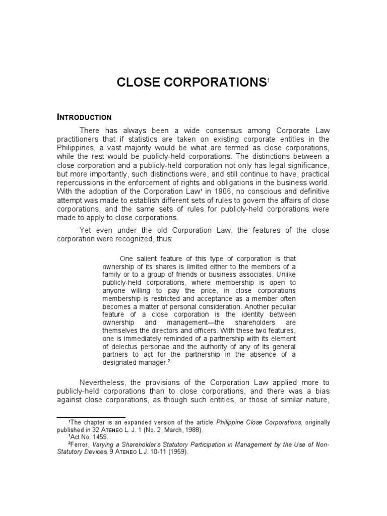 Close Corporations | Download Free PDF | Corporations | Board Of Directors