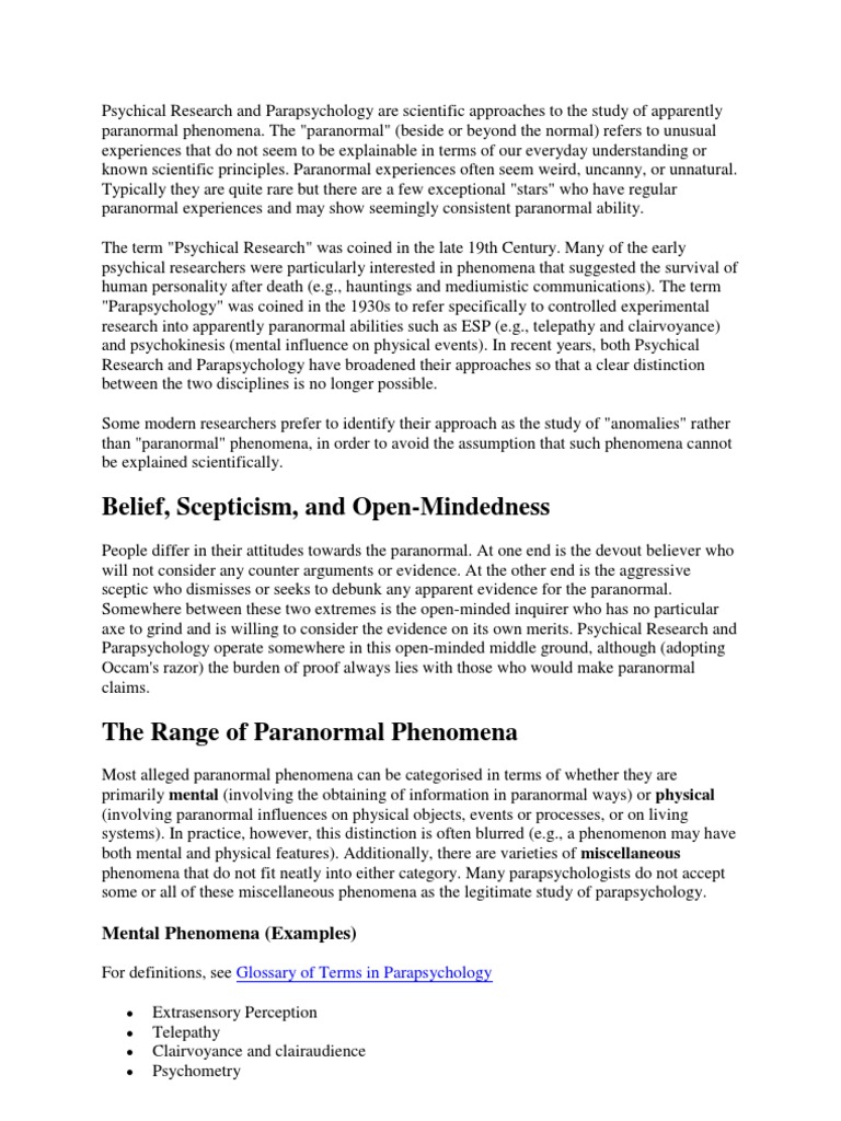 Psychical Research and Parapsychology | PDF | Science & Mathematics