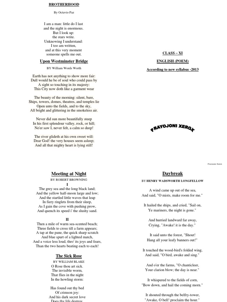 Classic Poems for Class XI English | PDF