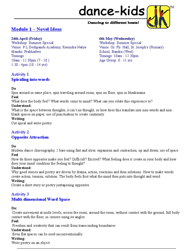 Summer Dance & Writing Workshops | PDF