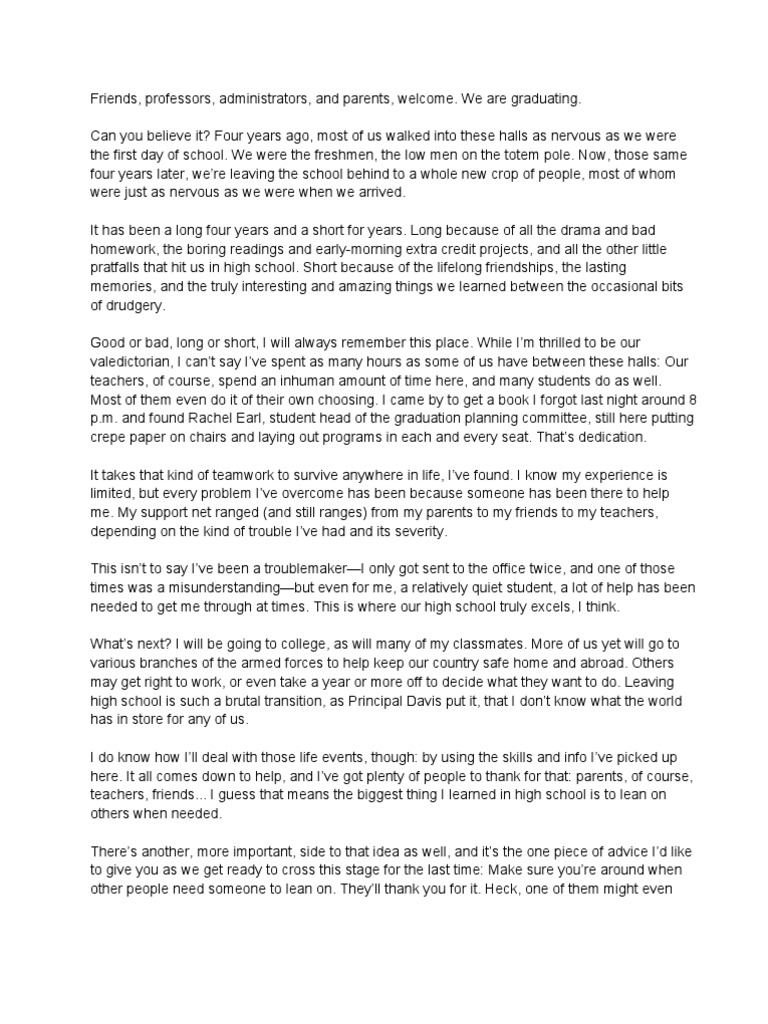 High School Graduation Speech | PDF | Academia