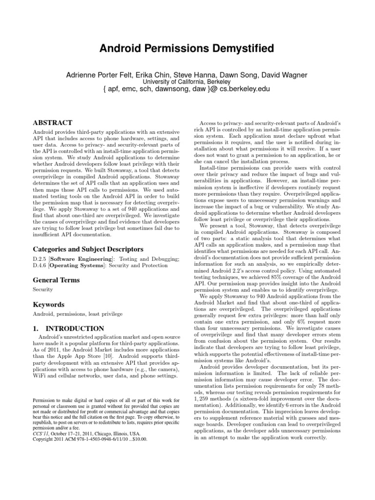 Android Permissions | PDF | Application Programming Interface | Android (Operating System)