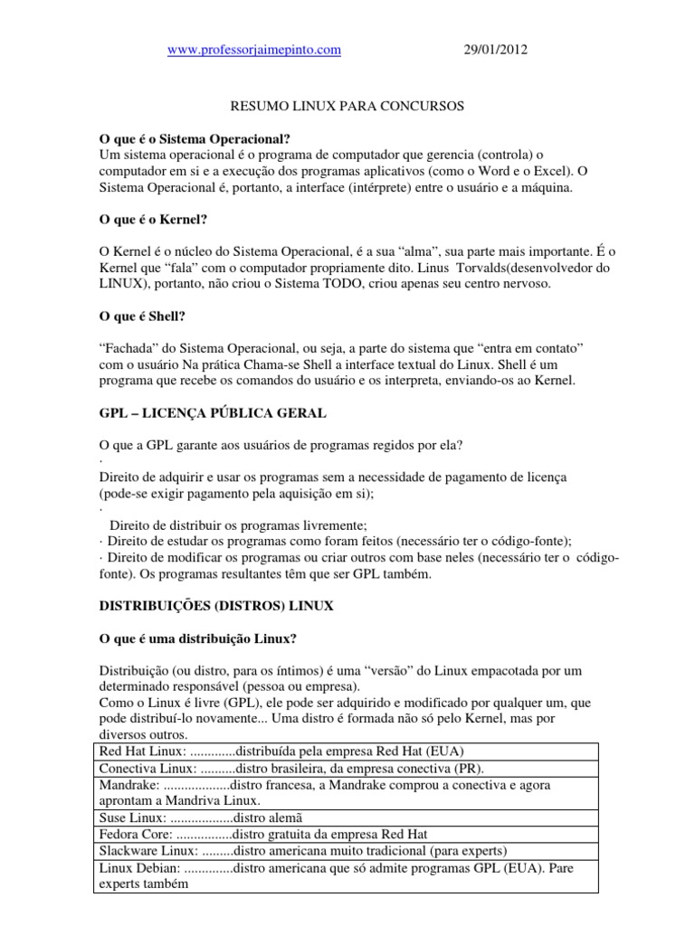 Resumo Linux para Concursos | PDF | Linux | Distribuição Linux