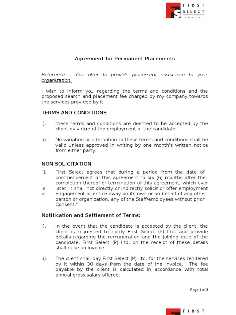 Agreement For Placement | PDF | Employment | Justice