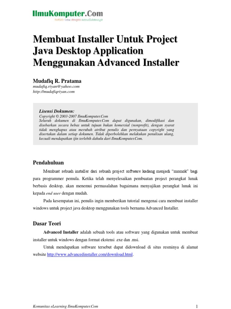 Membuat Installer Untuk Java Desktop DGN Advance Installer | PDF