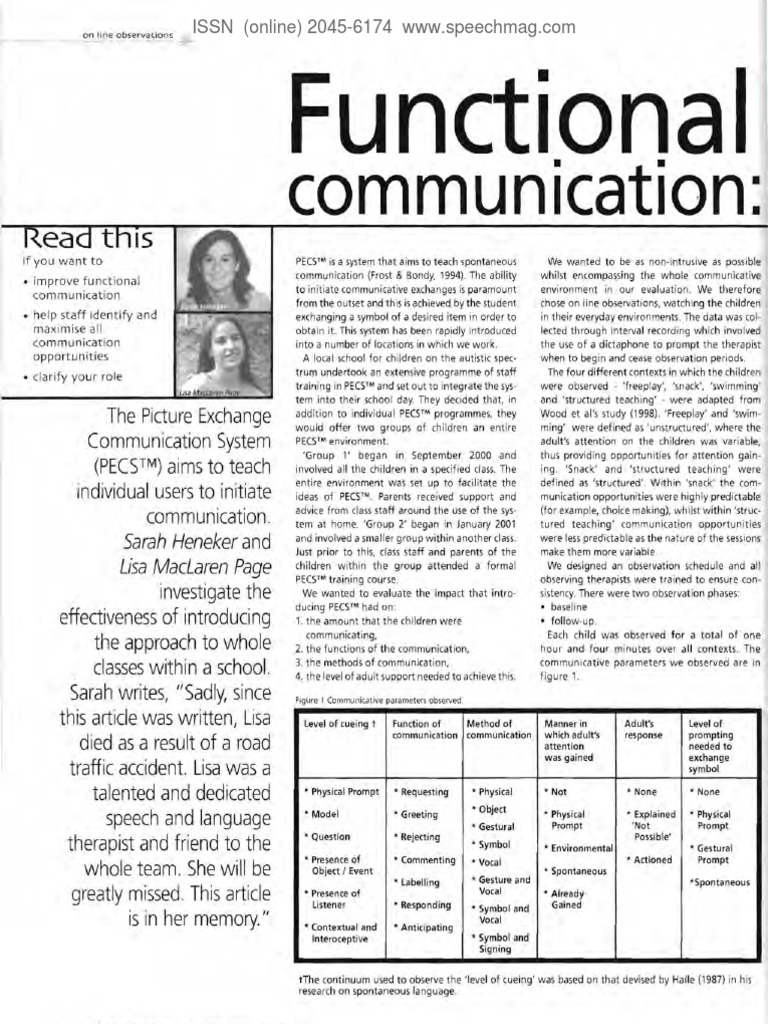 Functional Communication: The Impact of PECS™. | PDF ...
