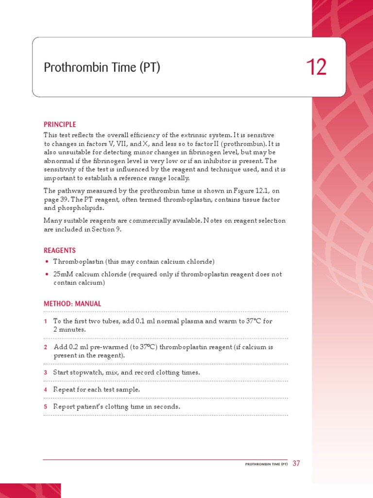Prothrombin Time (PT) PDF | Coagulation | Blood Proteins