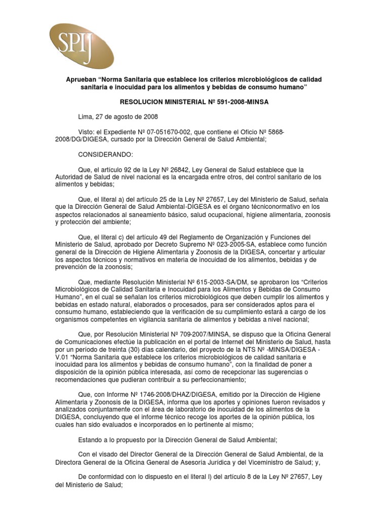 rm591 2008 Minsa | PDF | Alimentos | Calidad (comercial)