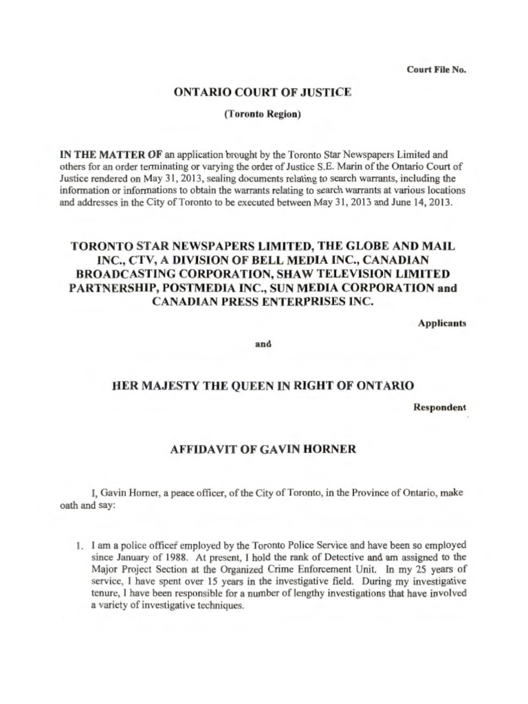 AFFIDAVIT OF GAVIN HORNER (Courtesy of The Toronto Star) | PDF ...