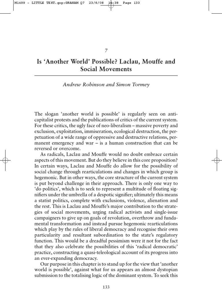 Is Another World' Possible? Laclau, Mouffe and Social Movements | PDF ...