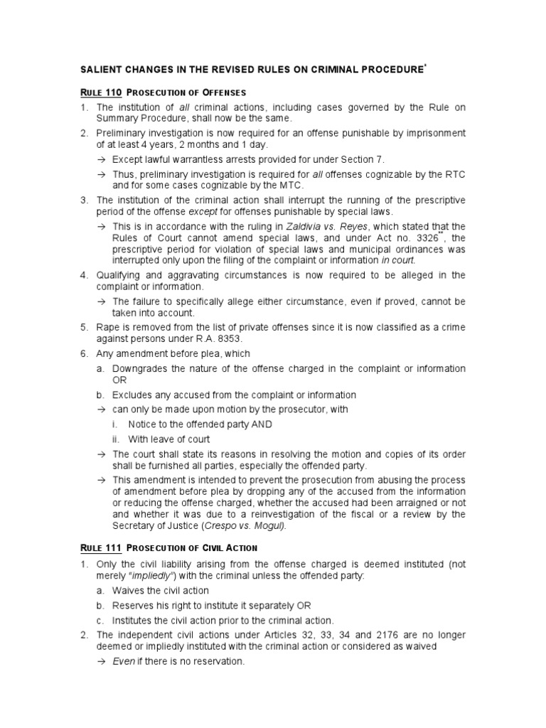 Salient Changes in The Revised Rules On Criminal Procedure R 110 P O ...