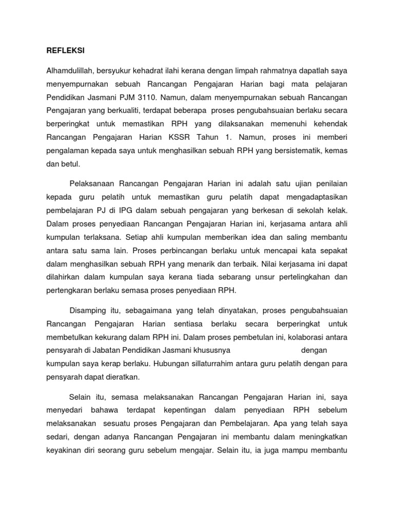 Refleksi RPH PJ | PDF