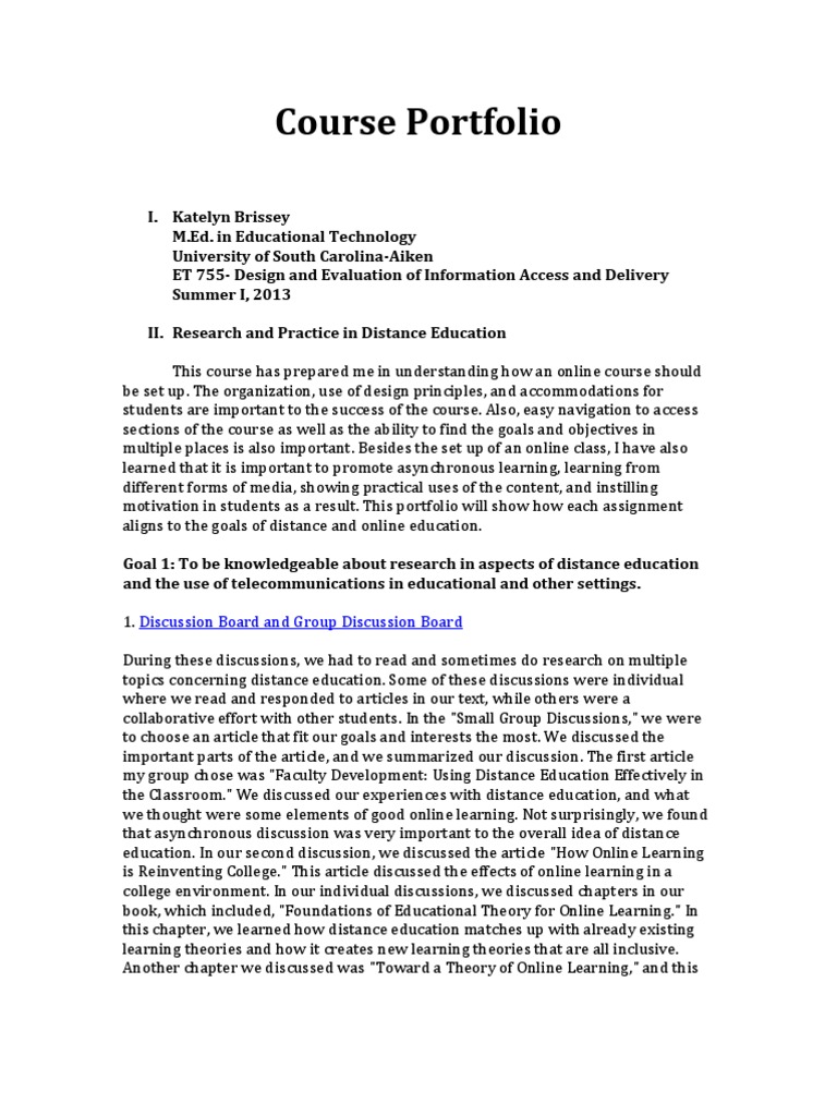 Course Portfolio: Discussion Board and Group Discussion Board | PDF ...