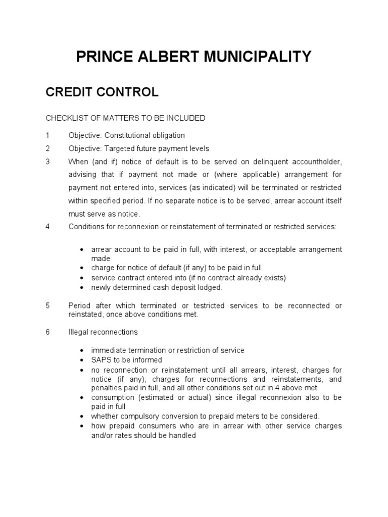 Sample Credit Control Policy | PDF | By Law | Collection Agency