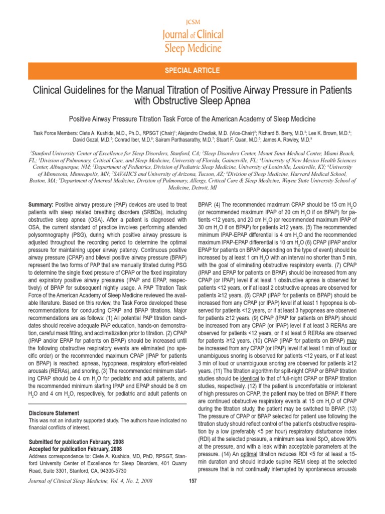 Clinical Guidelines For CPAP Titration | PDF | Sleep Apnea | Sleep