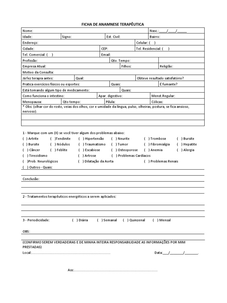 Ficha de Anamnese Terapêutica | PDF