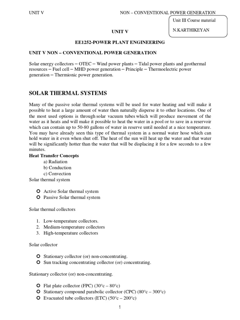 UNIT V Power Plant Engineering NON - CONVENTIONAL POWER GENERATION ...