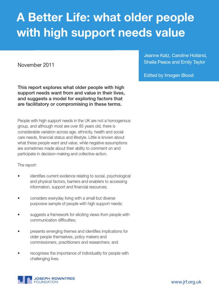 A Better Life: What Older People With High Support Needs Value | PDF ...