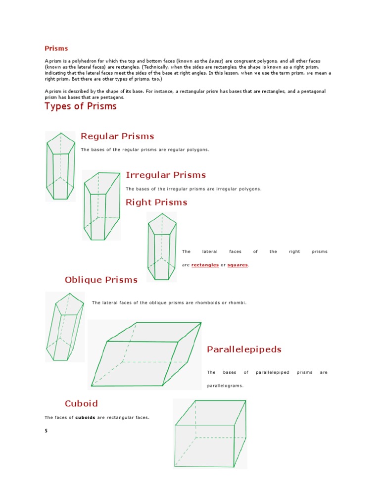 Types of Prisms in Geometry | PDF