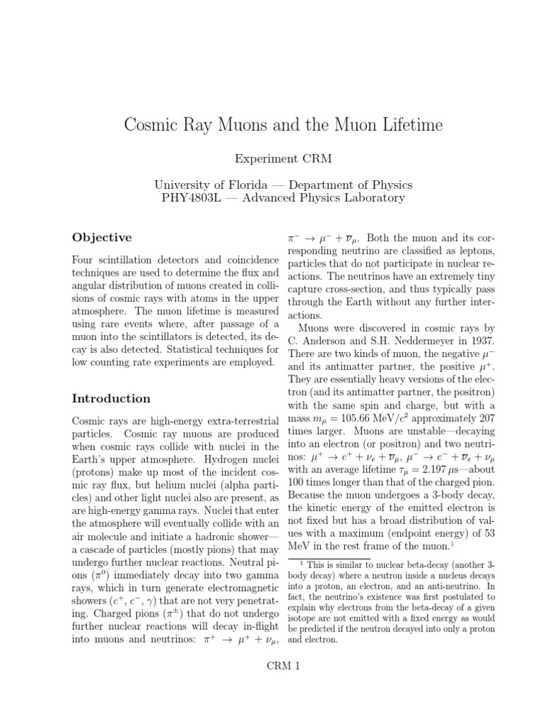 Cosmic Ray Muons and The Muon Lifetime | PDF | Neutrino | Proton