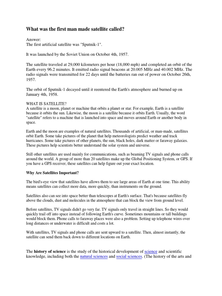 What Was The First Man Made Satellite Called?: Why Are Satellites ...