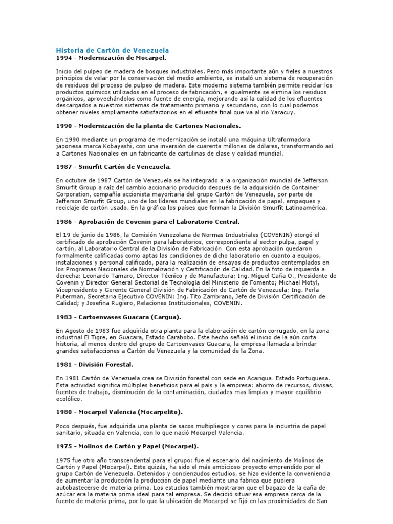Historia de Cartón de Venezuela | PDF | Cartón | Venezuela