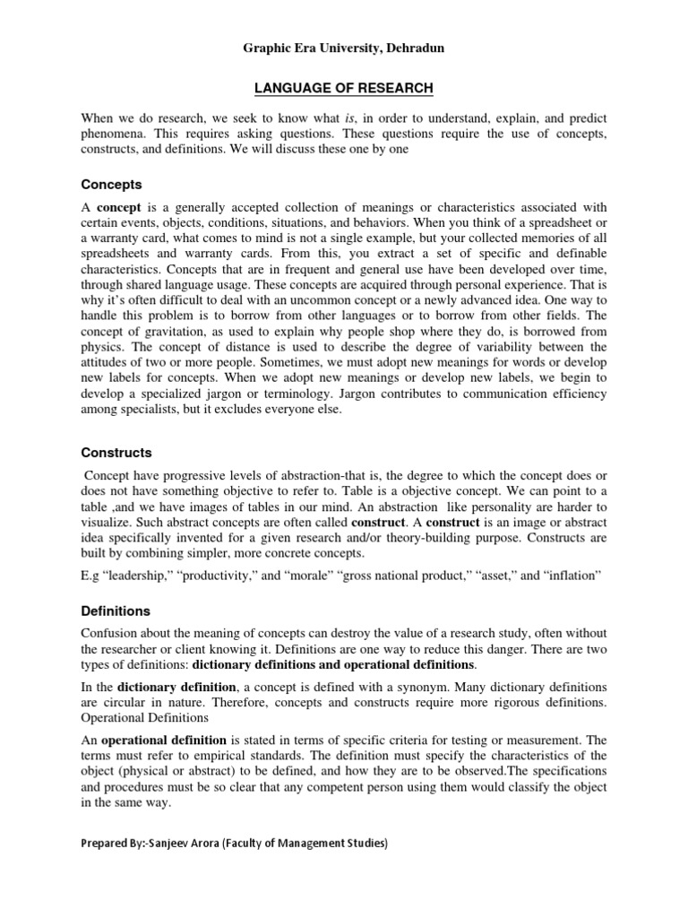 Language of Research | PDF | Hypothesis | Concept