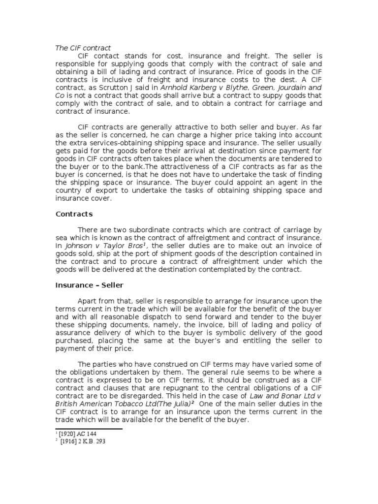 The CIF Contract: Contracts | PDF | Common Law | Government