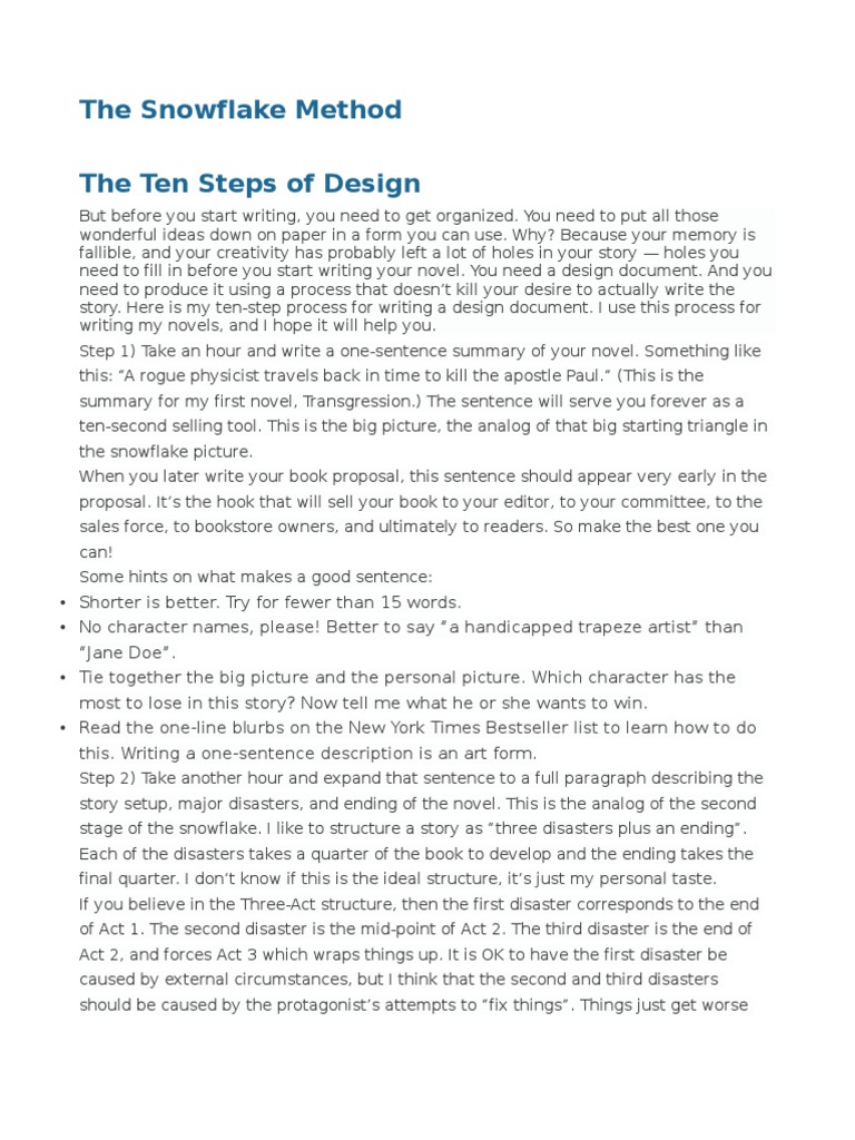 Snowflake Method of Writing Fiction.odt | Plot (Narrative) | Spreadsheet